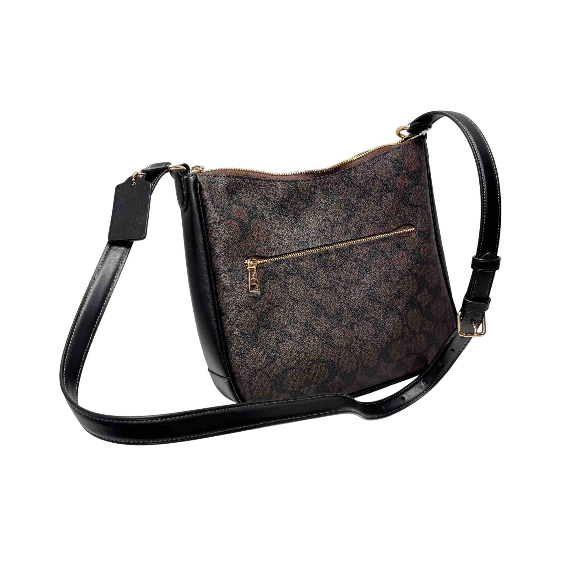 Coach Mini Rowan File Bag in Signature Canvas Brown/Black 11" x 9.5"