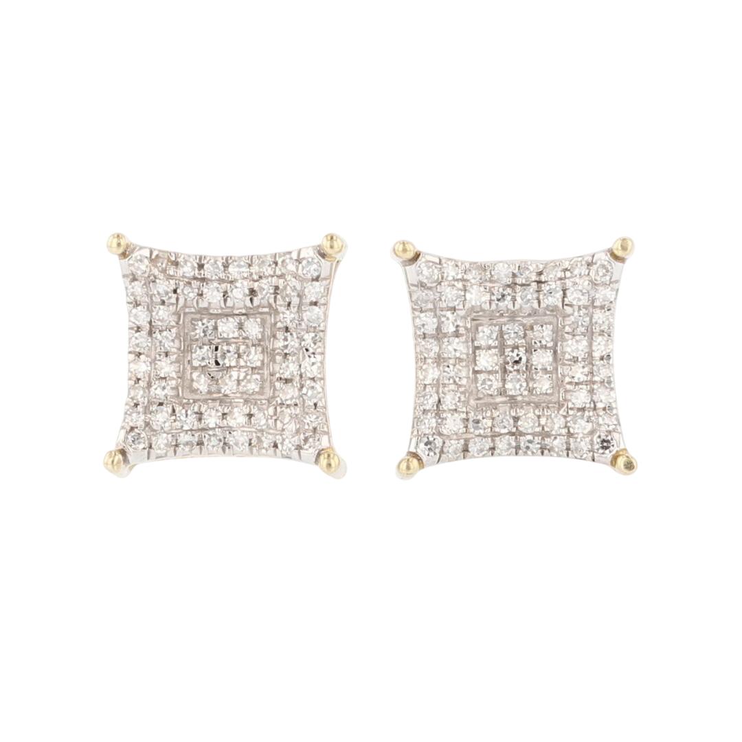 .24ctw Round Cut Diamond Square Shape Cluster Stud Pair Earrings 10k ...