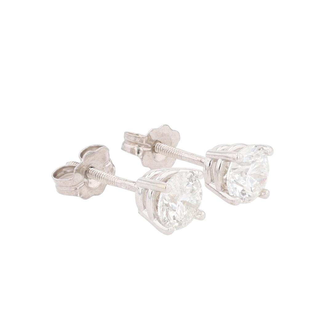 .98ctw Round Cut Diamond Solitaire Stud Pair Earrings 14k White Gold 1. ...