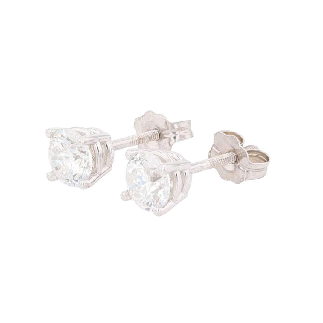 .98ctw Round Cut Diamond Solitaire Stud Pair Earrings 14k White Gold 1. ...