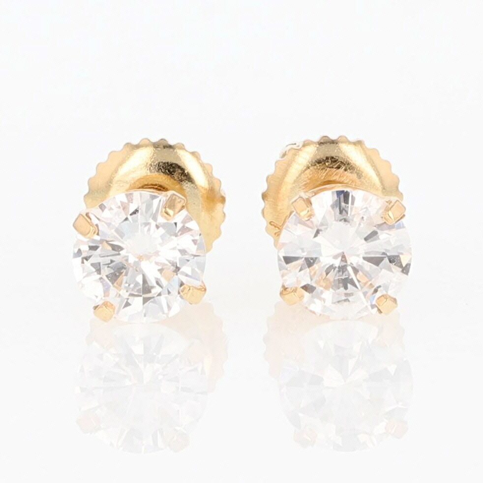 1.00ctw Round Diamond Solitaire Screw Back Stud Pair Earrings 14k ...