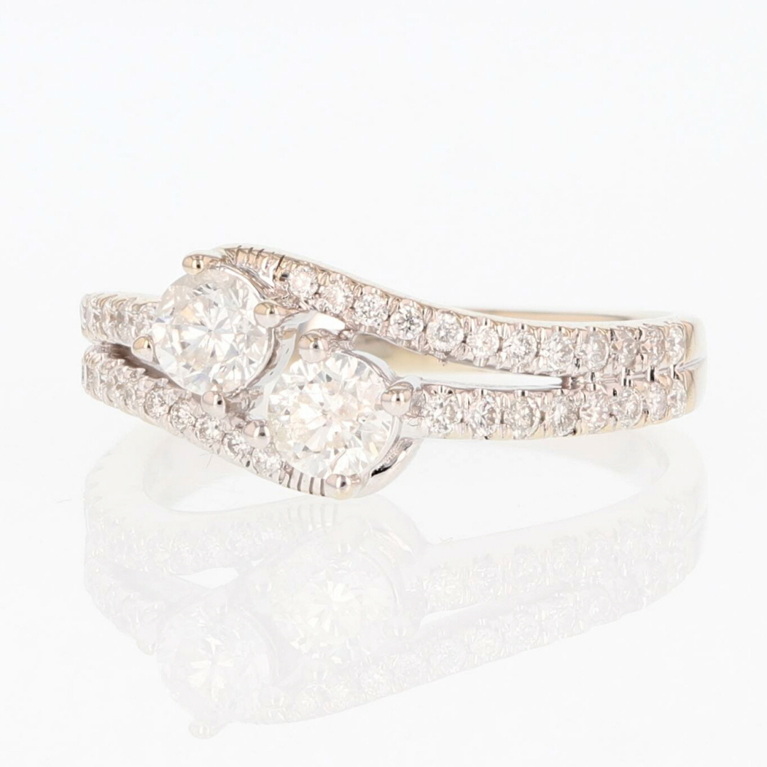 .89ctw Diamond Two-Stone Split-Shank Engagement Ring 14k White Gold Size 7
