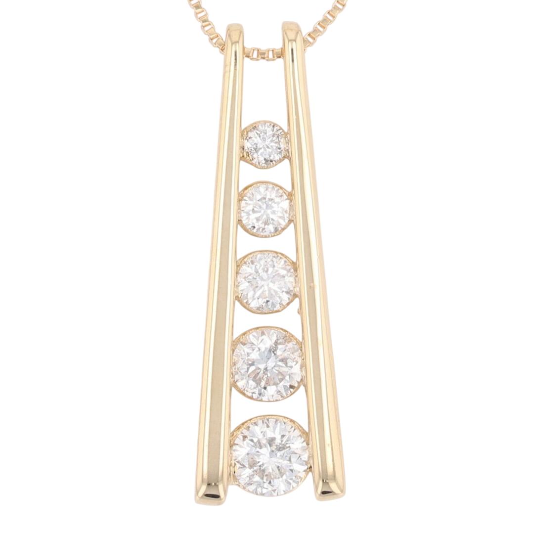 .50ctw Round Diamond Ladder Pendant on 18" Necklace 14k Yellow Gold 2. ...