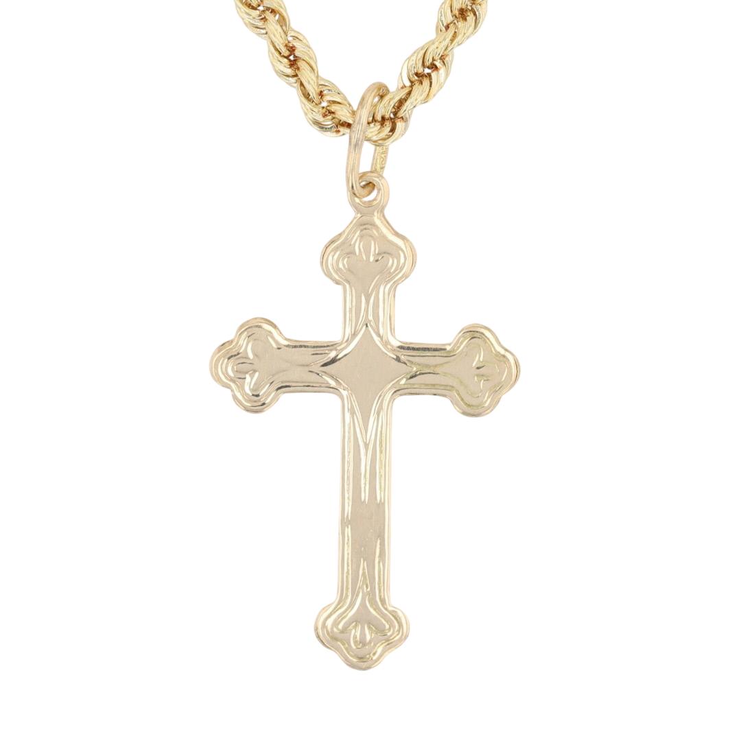 1" Religious Cross Pendant on 18.25" Rope Necklace 14k Yellow Gold 8.23 ...