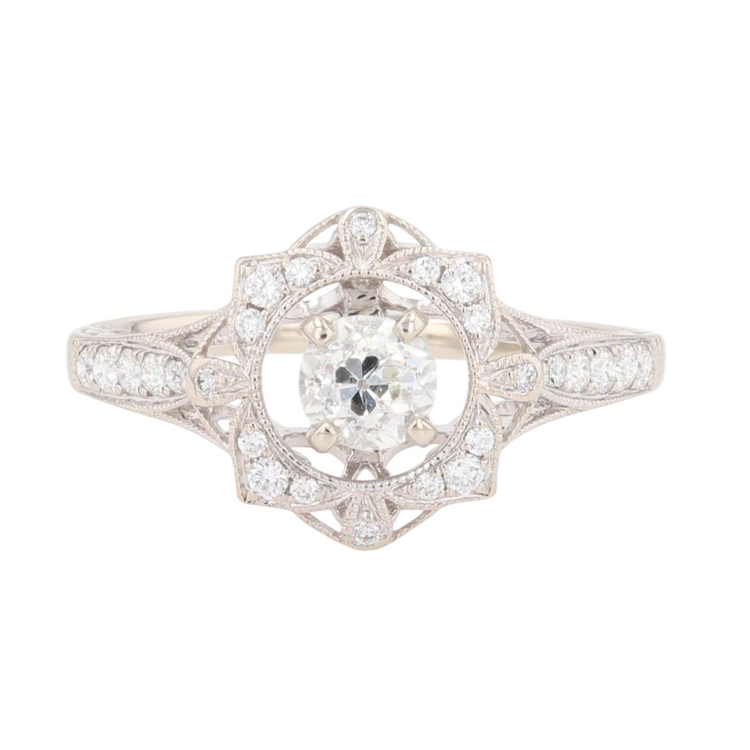 .65ctw Round Cut Diamond Halo Openwork Engagement Ring 14k White Gold ...