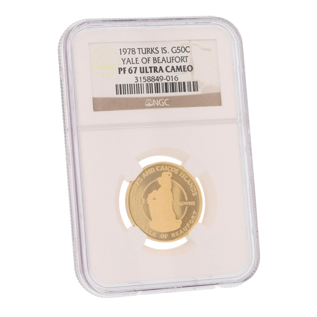 1978 Turks & Caicos Islands G50G Yale of Beaufort Coin NSC PF 67 Ultra ...
