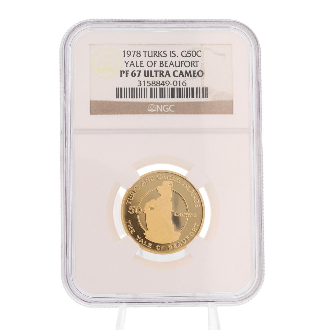 1978 Turks & Caicos Islands G50G Yale of Beaufort Coin NSC PF 67 Ultra ...