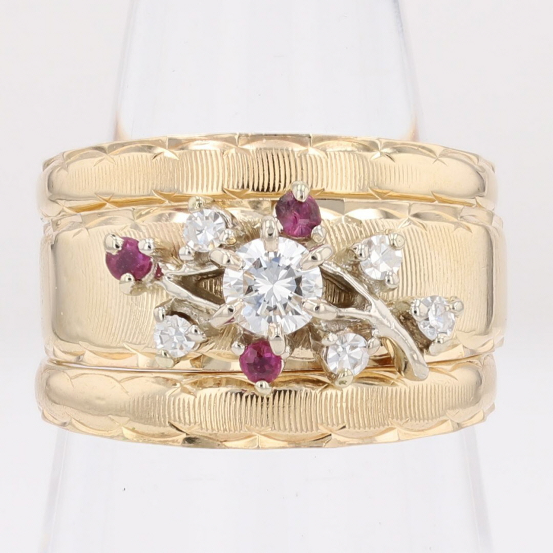 .34ctw Round Cut Diamond & Ruby Wedding Set Rings 14k Multi-Tone Gold Size 6.25