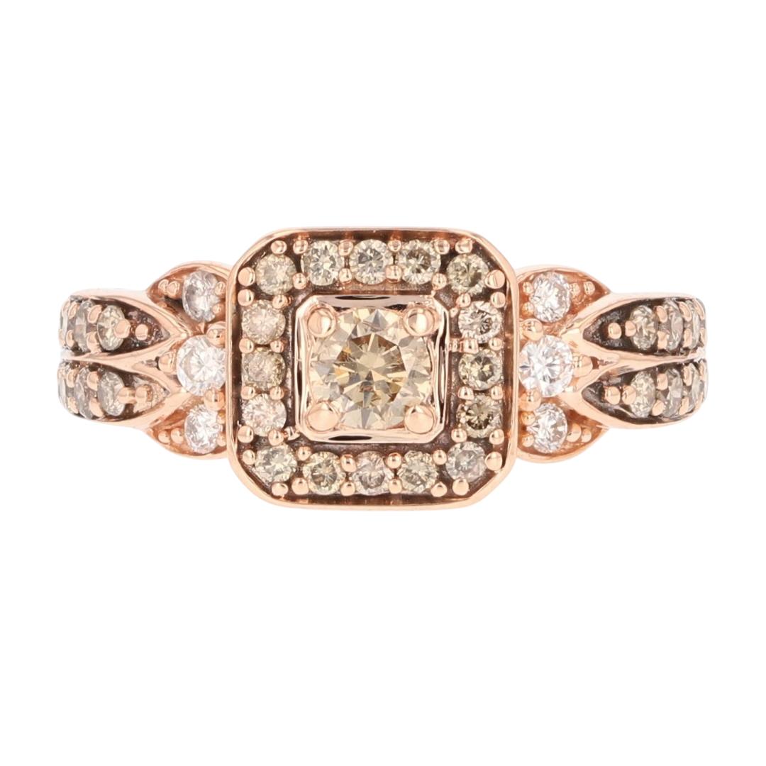 .67ctw Light Brown Diamond Halo Pavé Engagement Ring 14k Rose Gold Size ...