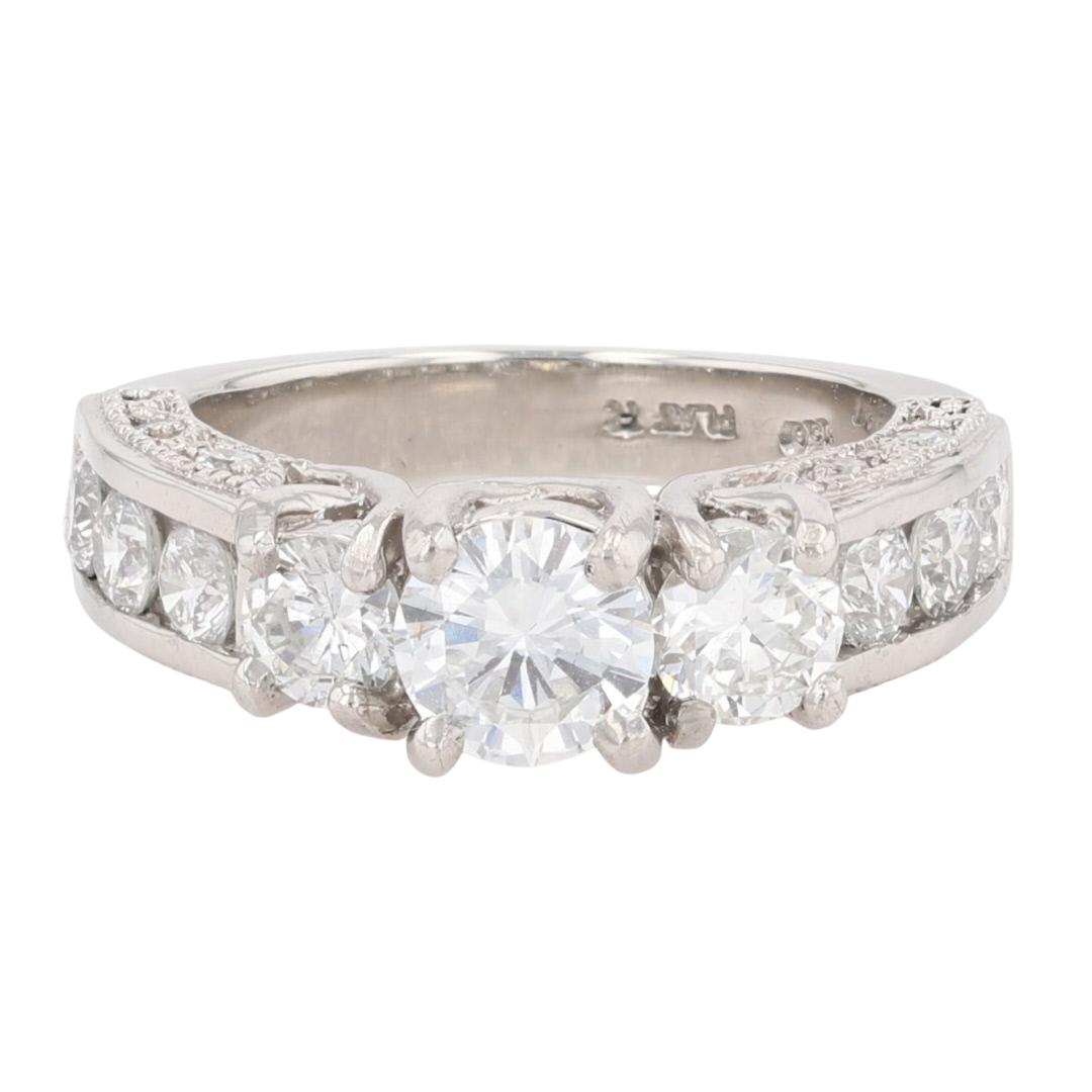 2.07ctw Round Cut Diamond Three-Stone Engagement Ring Platinum Size 5.75