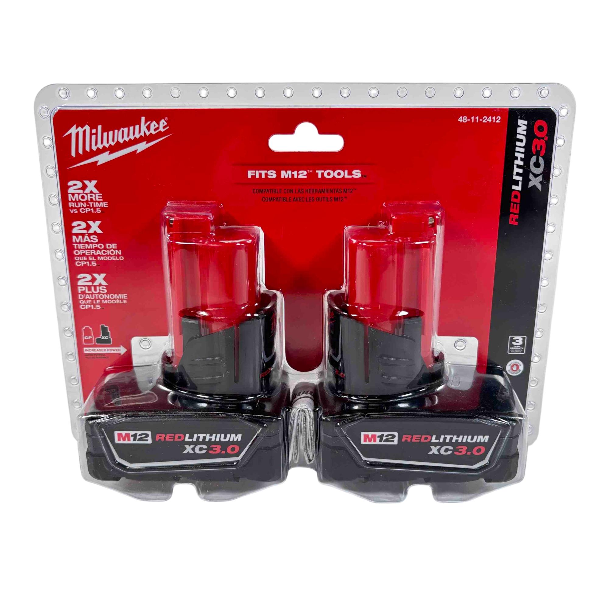 Milwaukee 48-11-2412 M12 12-Volt Li-Ion XC Extended Capacity 3Ah 2-Pack ...
