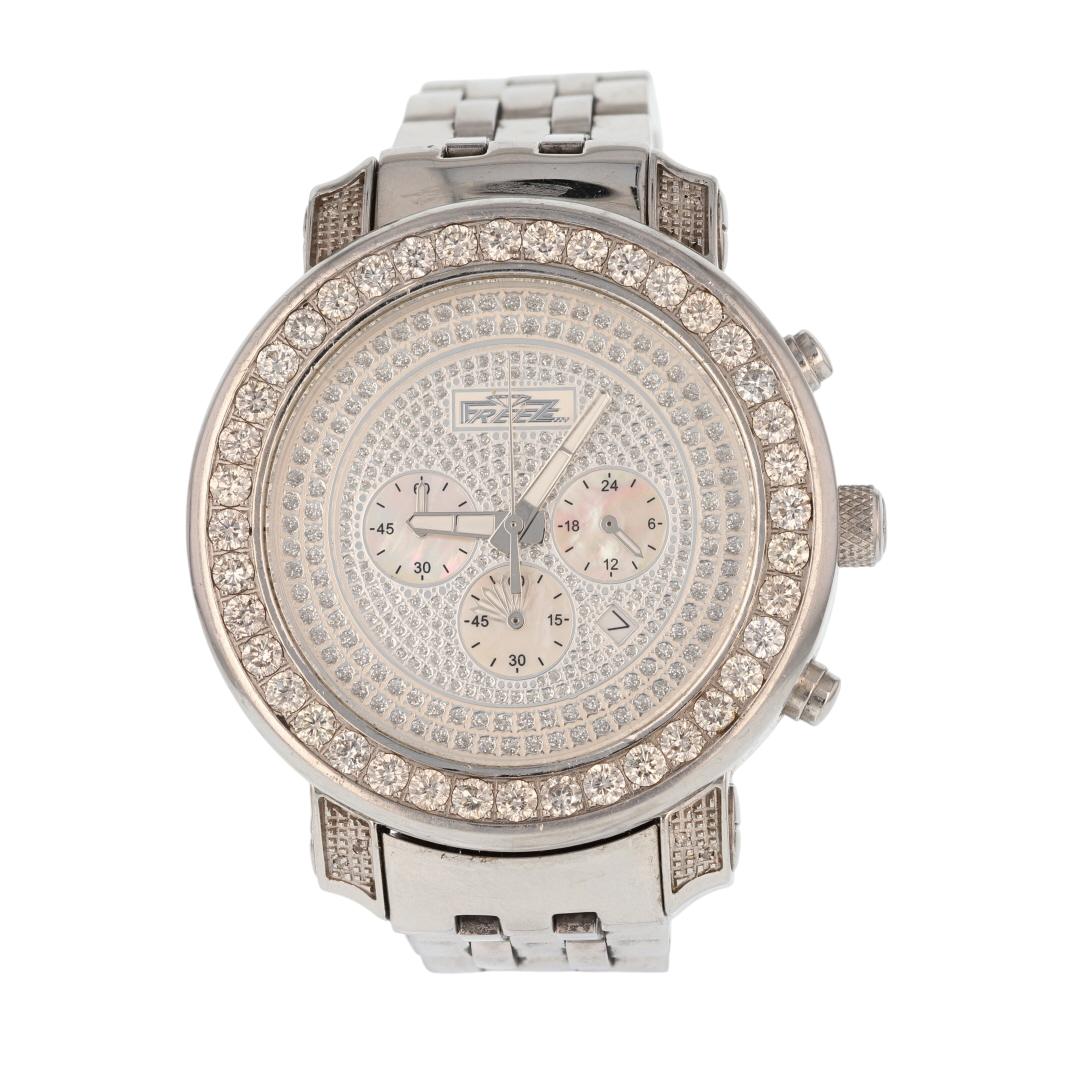 Freeze Diamond Accent 47mm Silver Dial Chronograph Stainless Steel Men ...