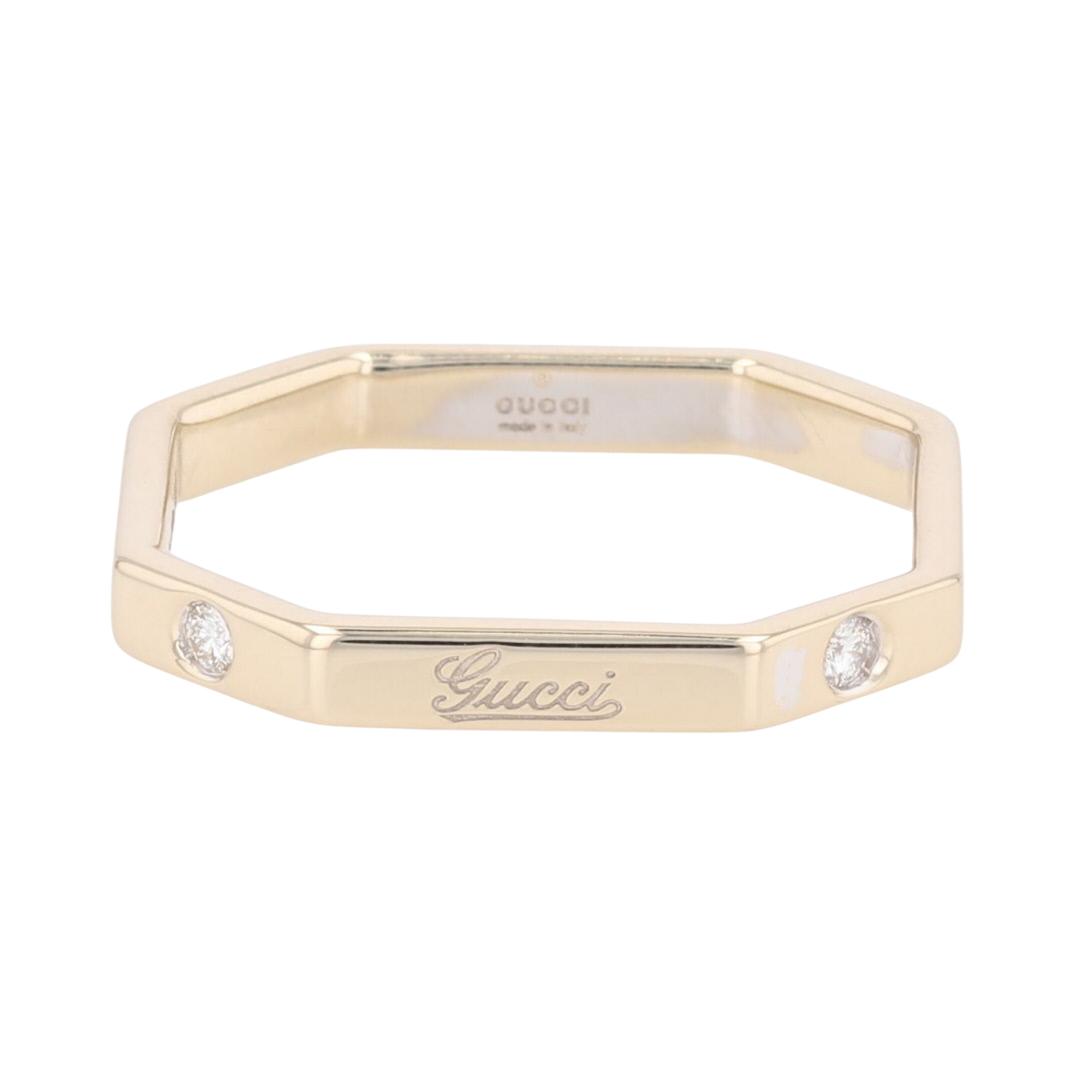 Gucci .05ctw Round Cut Diamond Flush Set Octagon Ring 18k Yellow Gold Size 9.25