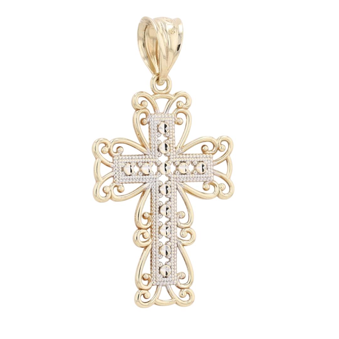 1" Diamond Cut Religious Cross Pendant w/o Chain 14k Multi-Tone Gold 1. ...