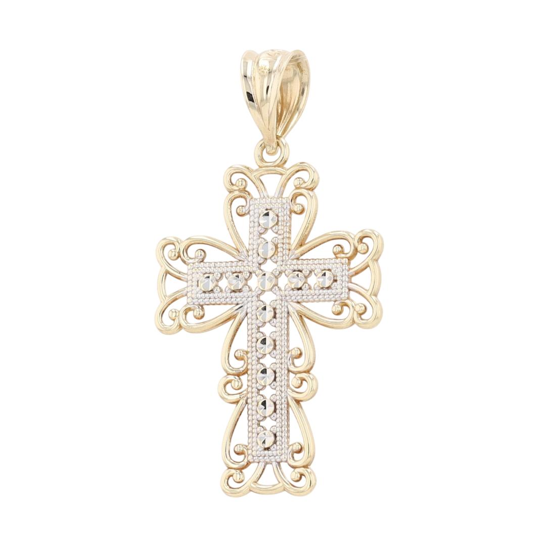1" Diamond Cut Religious Cross Pendant w/o Chain 14k Multi-Tone Gold 1. ...