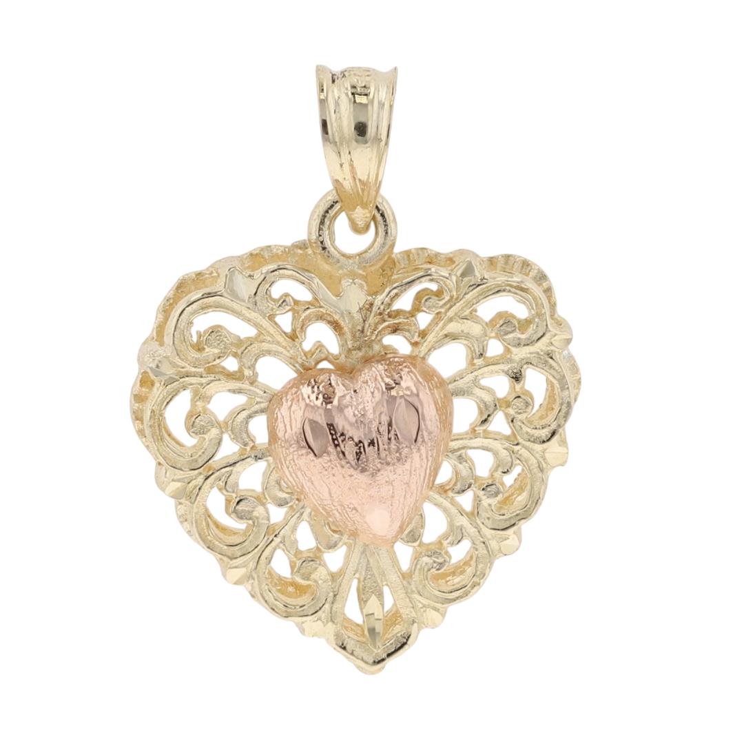 3/4" Filigree Heart Shaped Pendant without Chain 14k Multi-Tone Gold 1. ...
