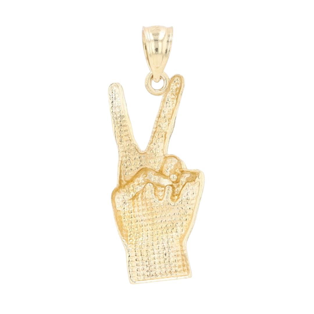 1.25" Diamond Cut Peace Hand Sign Pendant w/o Chain 10k Yellow Gold 1. ...