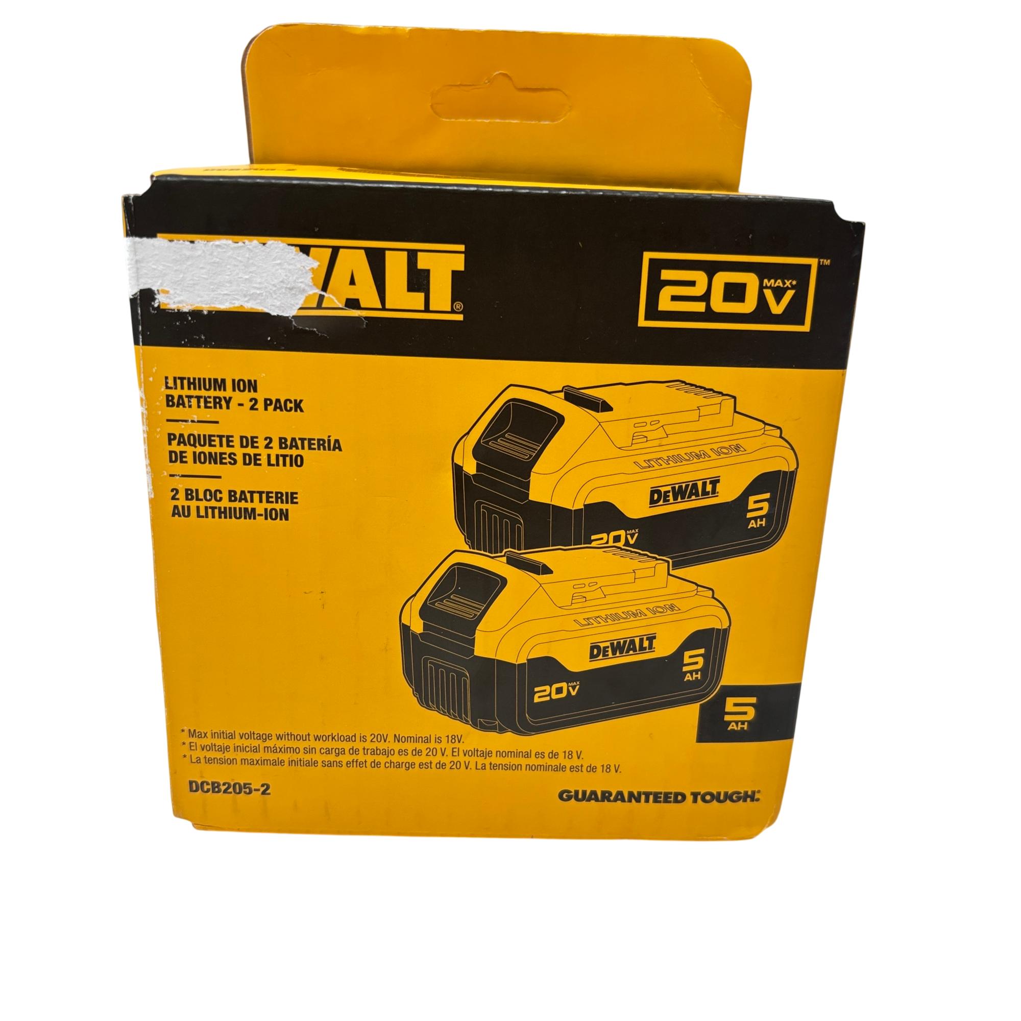 DeWalt DCB205-2 20V MAX Premium Lithium-Ion 5.0Ah Battery Pack (2-Pack)