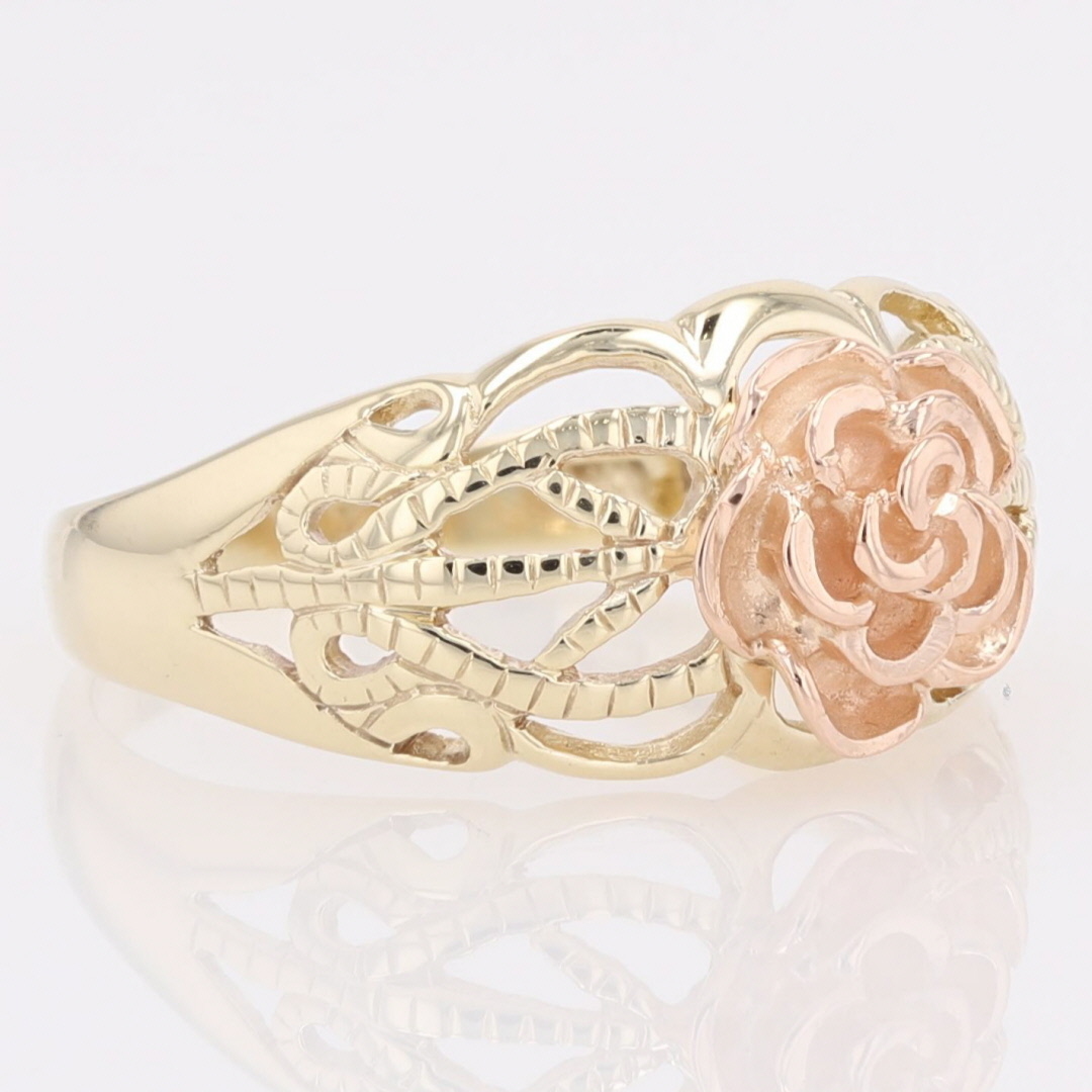 10.3mm Rose Flower Split Shank Ring 10k Multi-Tone Gold 3.26 10.3mm Rose Flower Split Shank Ring 10k Multi-Tone Gold 3.26