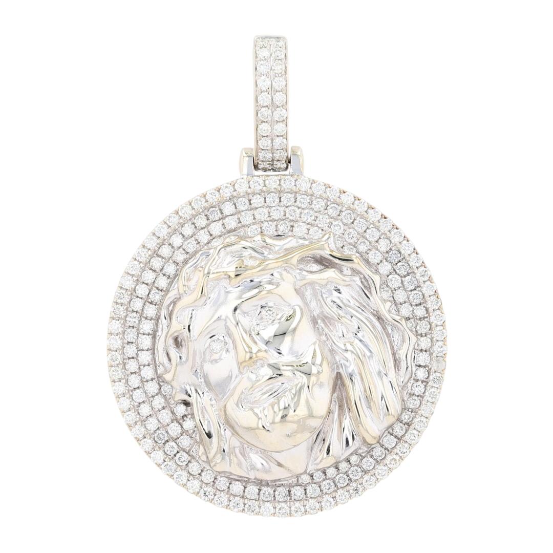 1.61ctw Diamond Religious Jesus Head Pendant no Chain 14k White Gold 25 ...