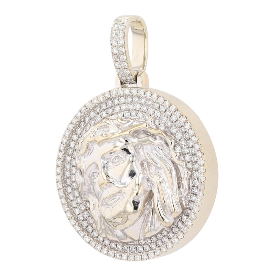 1.61ctw Diamond Religious Jesus Head Pendant no Chain 14k White Gold 25 ...