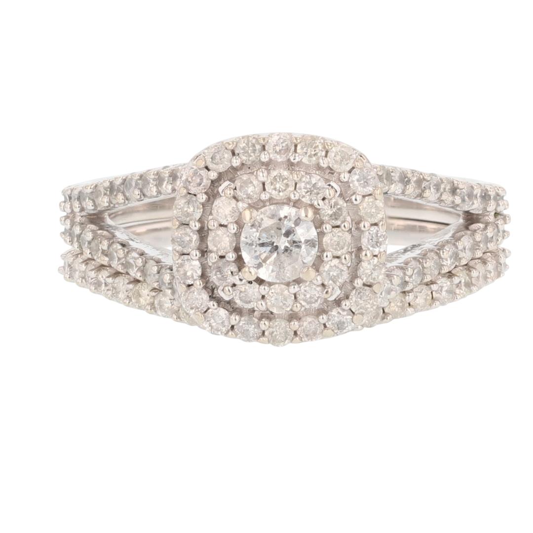 .84ctw Round Diamond Two Halo Split Shank Wedding Set 10k White Gold ...