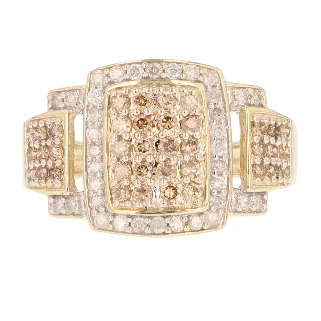 .72ctw Brown Diamond Rectangle Pavé Cluster Halo Ring 10k Yellow Gold ...