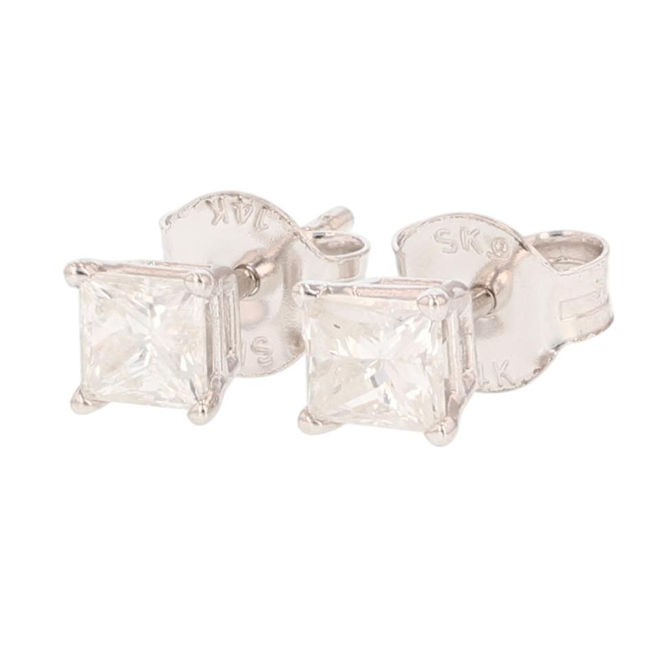 .46ctw Princess Diamond Solitaire Prong-Set Stud Pair Earrings 14k ...
