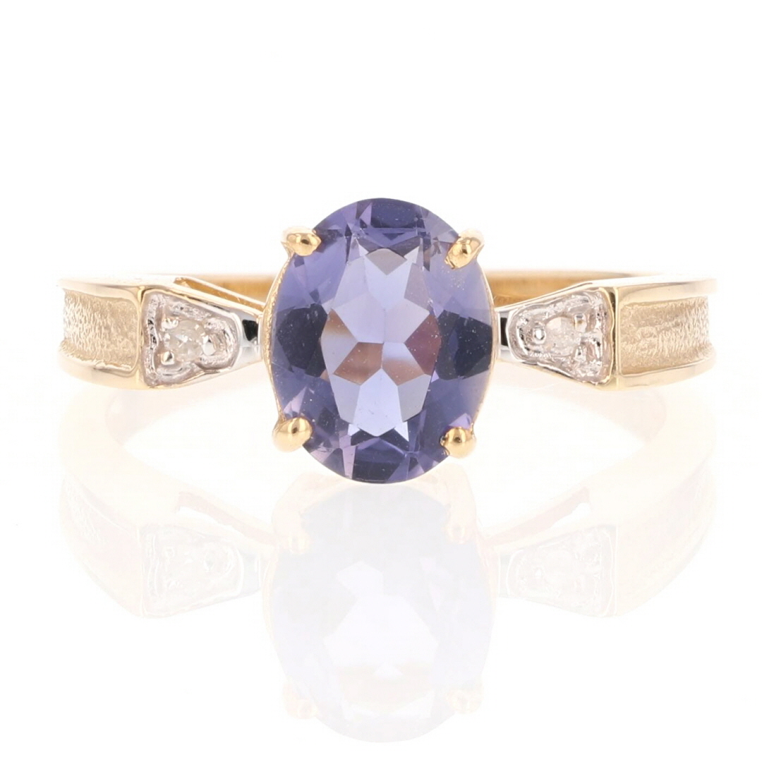 1.42ctw Oval Cut Iolite Solitaire w/ Diamond Accents Ring 14k Yellow ...