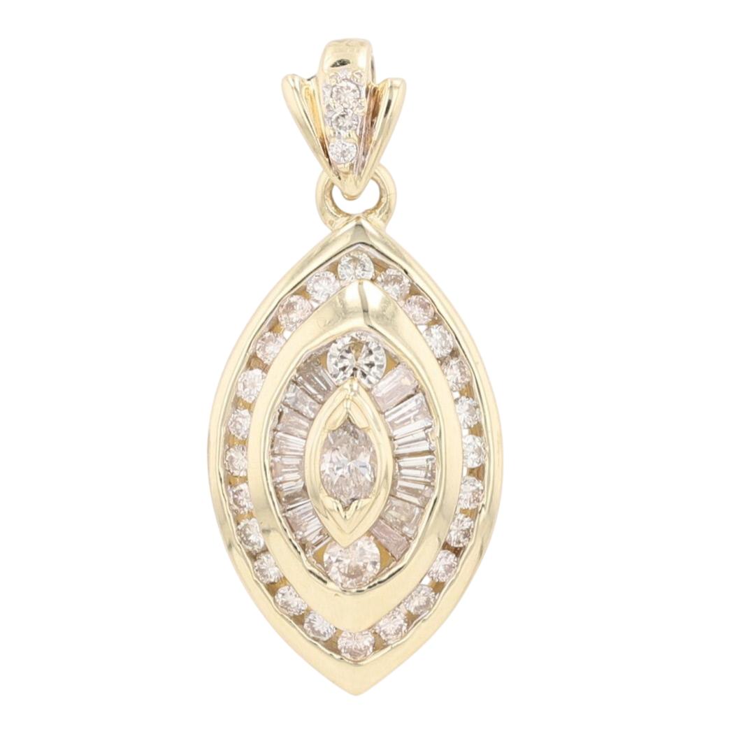.80ctw Marquise Cut Diamond Cluster Pendant no Chain 14k Yellow Gold 6. ...