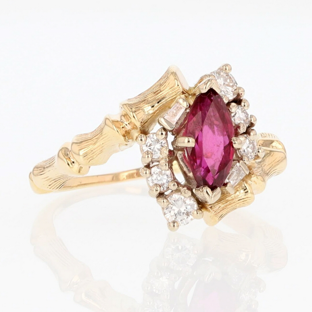 .99ctw Ruby w/ Diamond Halo Bypass Bamboo Shank Ring 14k Yellow Gold ...