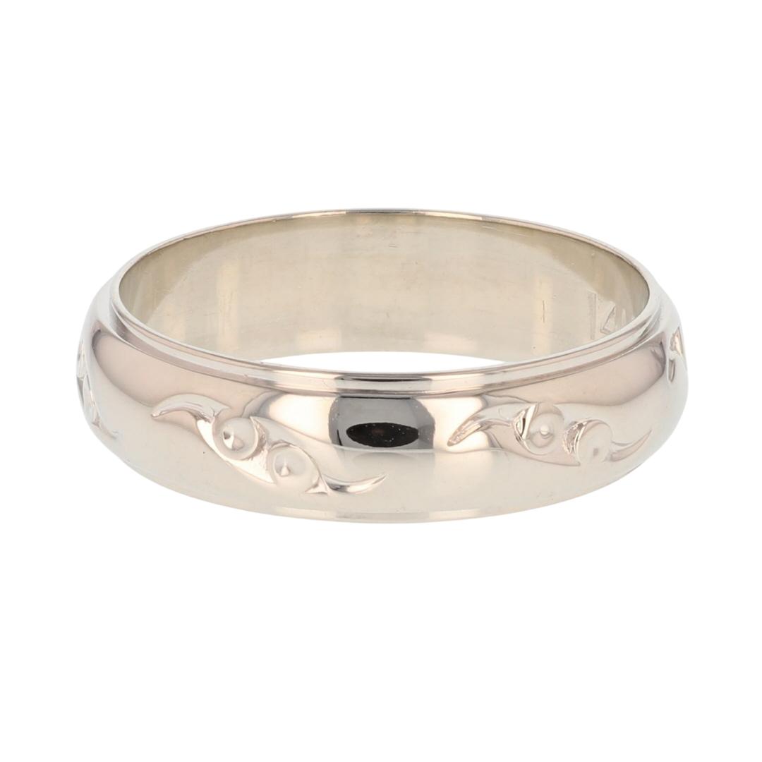 5.9mm Swirl Pattern Wedding Band Ring 14k White Gold 5.91 Grams Size 10