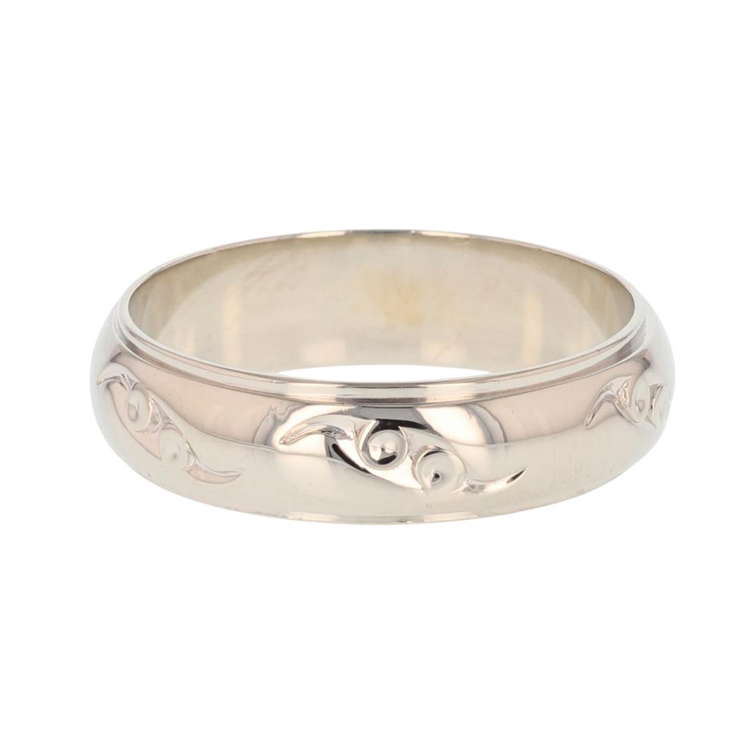 5.9mm Swirl Pattern Wedding Band Ring 14k White Gold 5.91 Grams Size 10