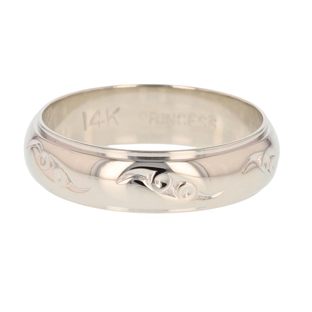 5.9mm Swirl Pattern Wedding Band Ring 14k White Gold 5.91 Grams Size 10