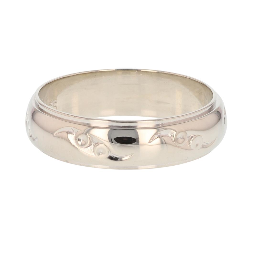 5.9mm Swirl Pattern Wedding Band Ring 14k White Gold 5.91 Grams Size 10