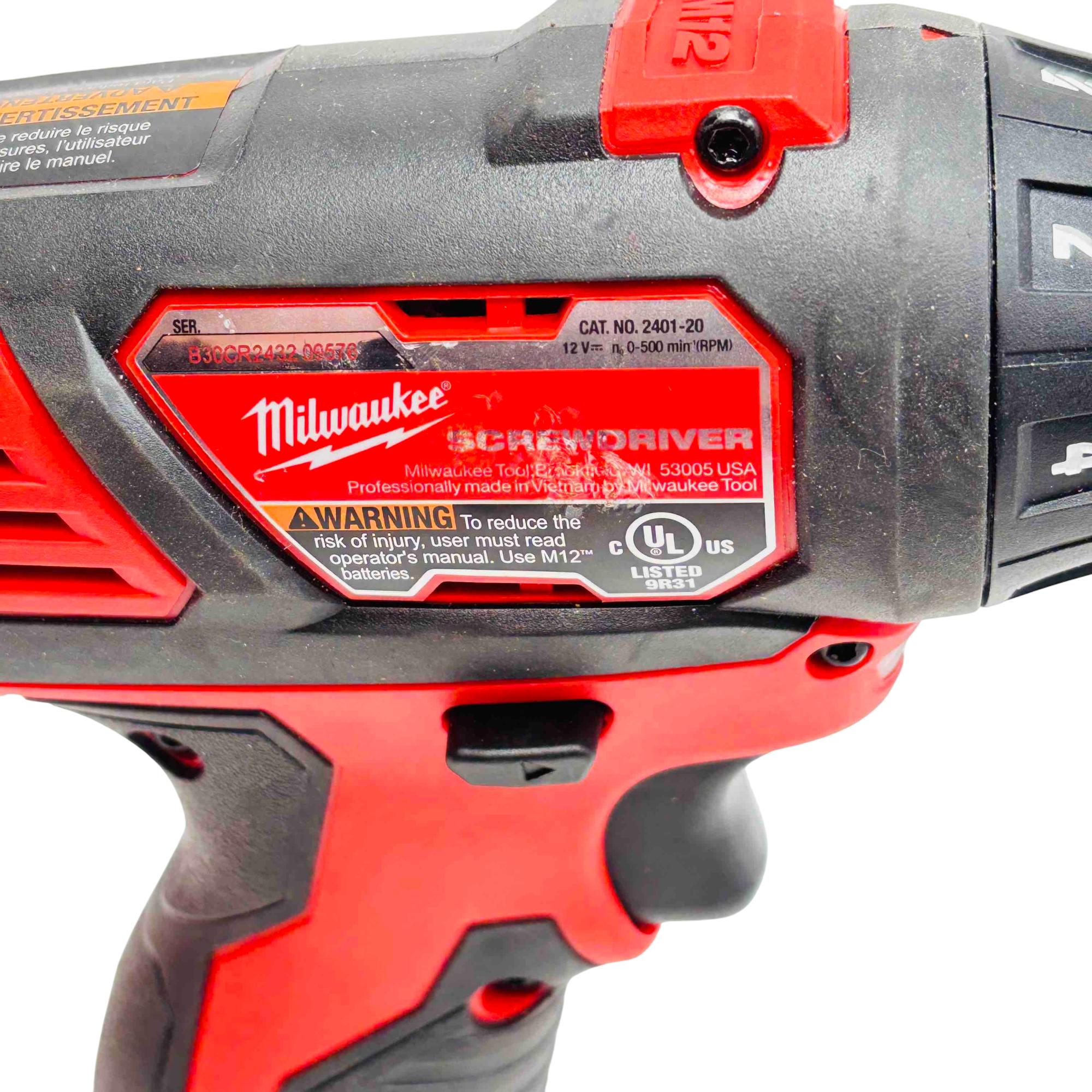 Milwaukee 2401-20 Cordless 12V 1/4 in. Hex Screwdriver Kit