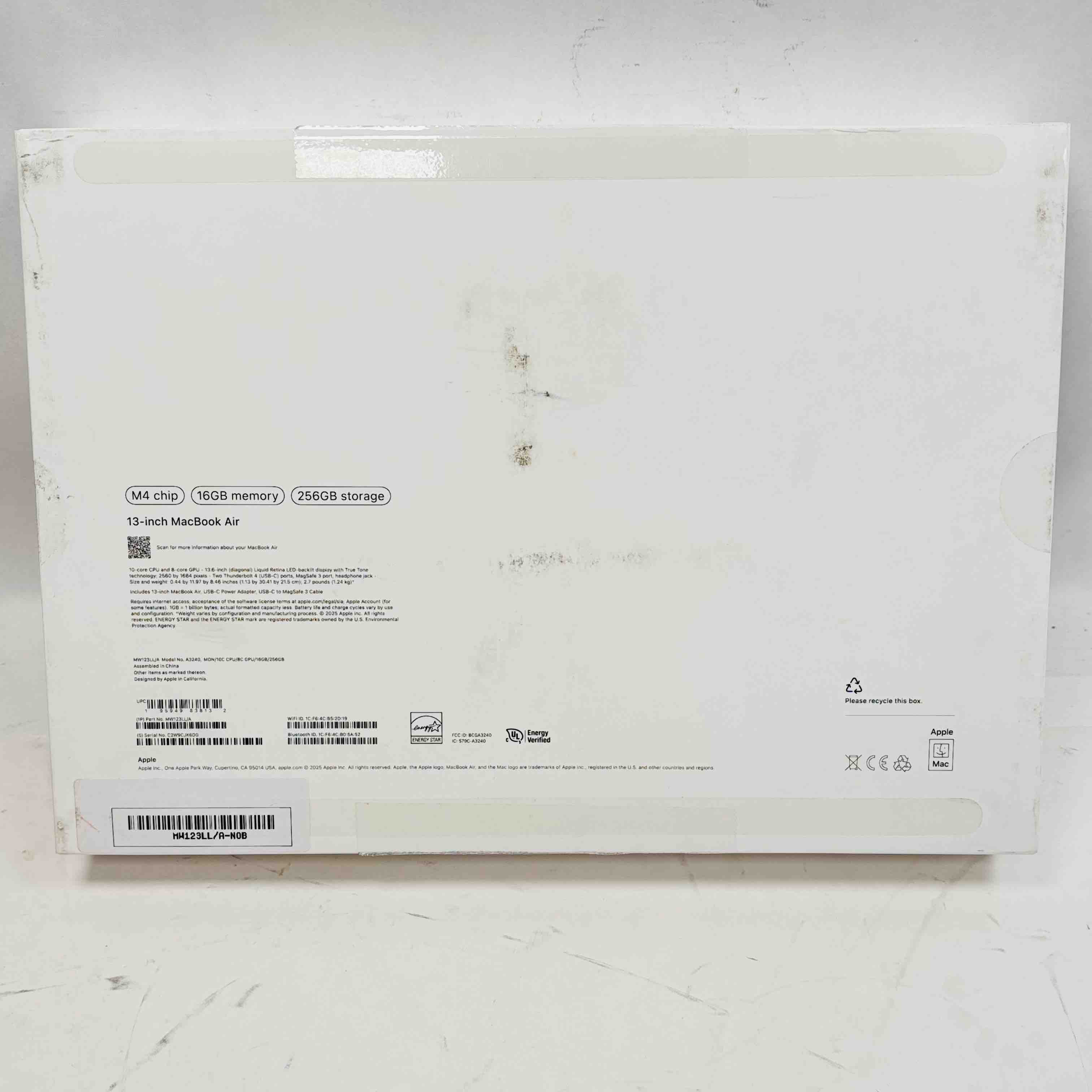Apple MacBook Air (2025) MW123LL/A Apple M4 4.4GHz 16GB RAM 256GB SSD 13.6"