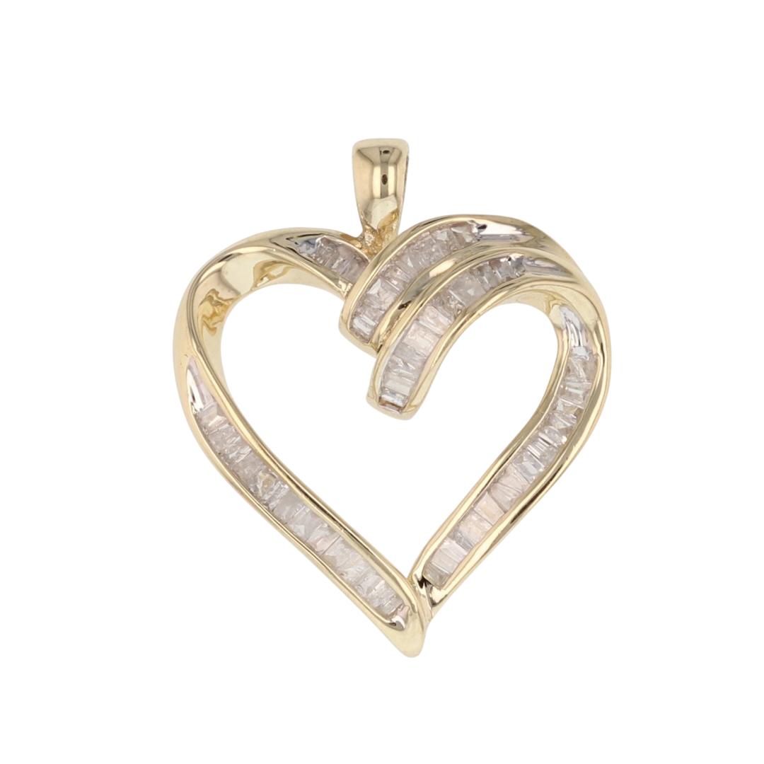 .45ctw Baguette Cut Diamond Heart Shaped Pendant without Chain 10k ...