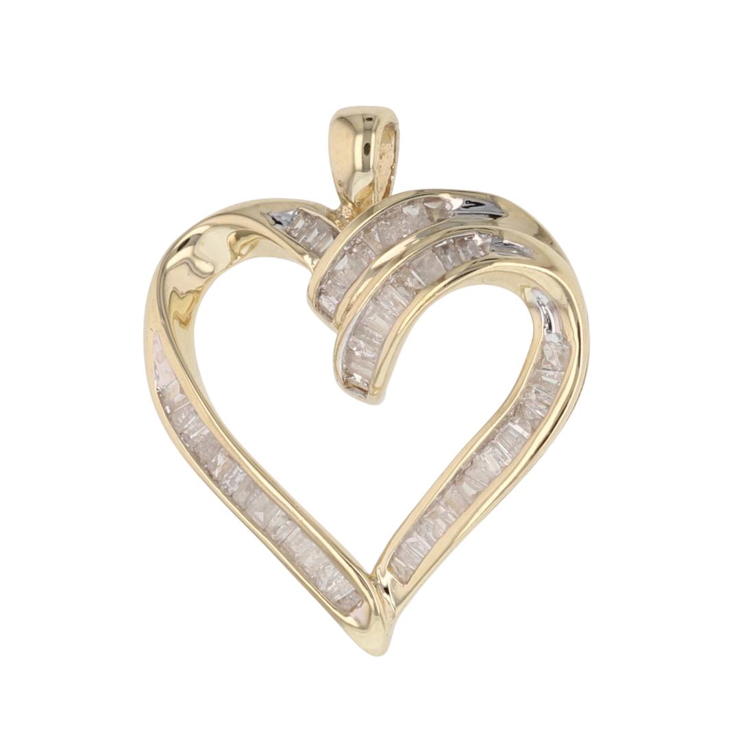 .45ctw Baguette Cut Diamond Heart Shaped Pendant without Chain 10k ...