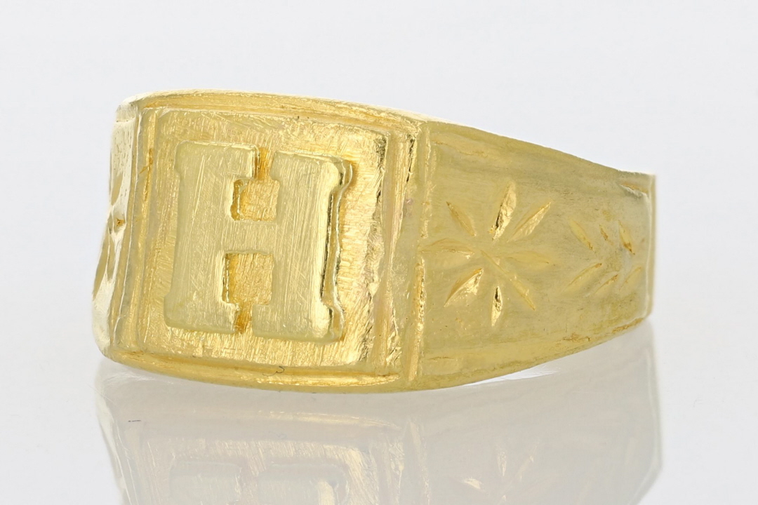 10.2mm Letter "H" Signet Statement Ring 24k Yellow Gold 7.15 Grams Size ...
