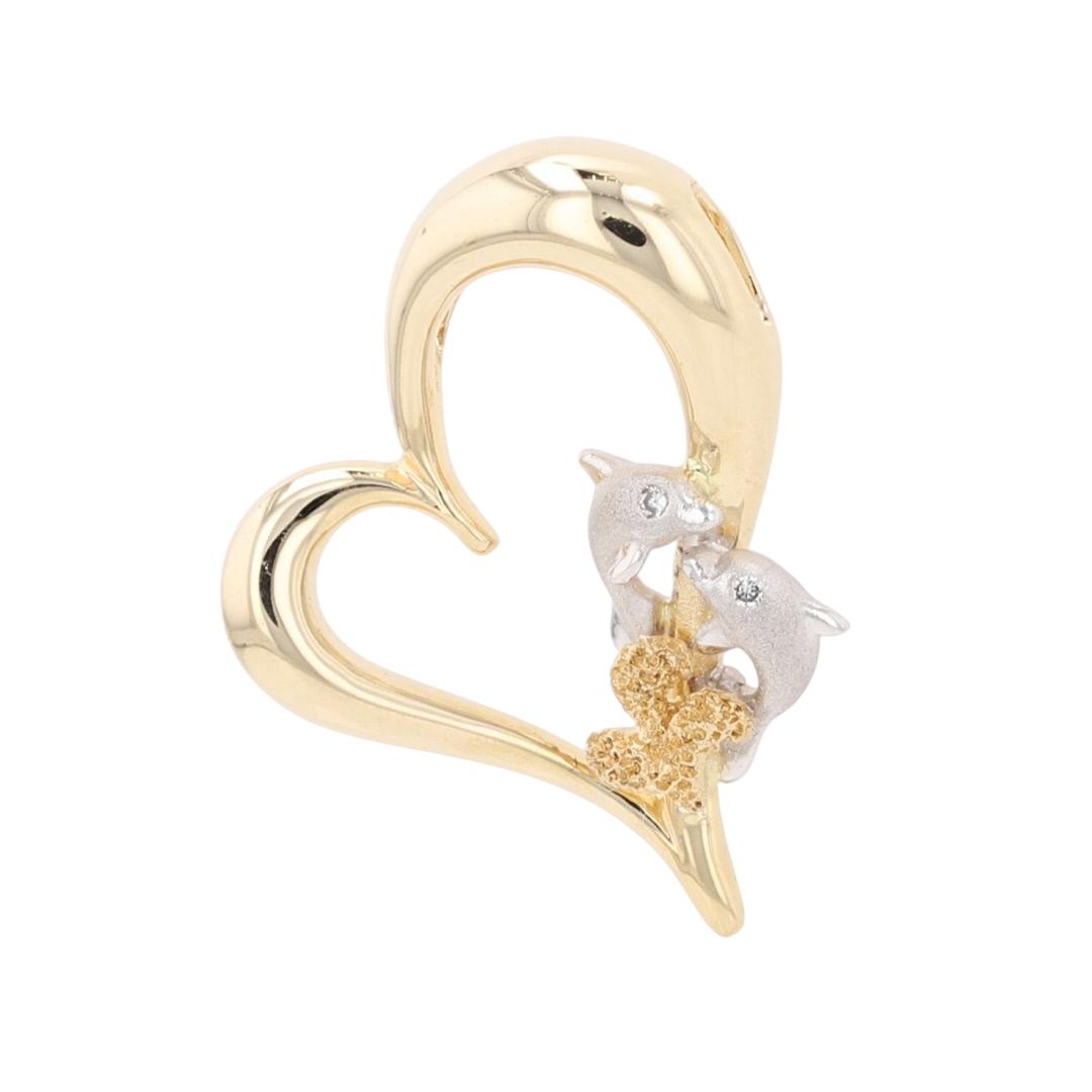 .01ctw Diamond Accent Heart & Dolphins Pendant w/o Chain 14k Multi-Tone ...