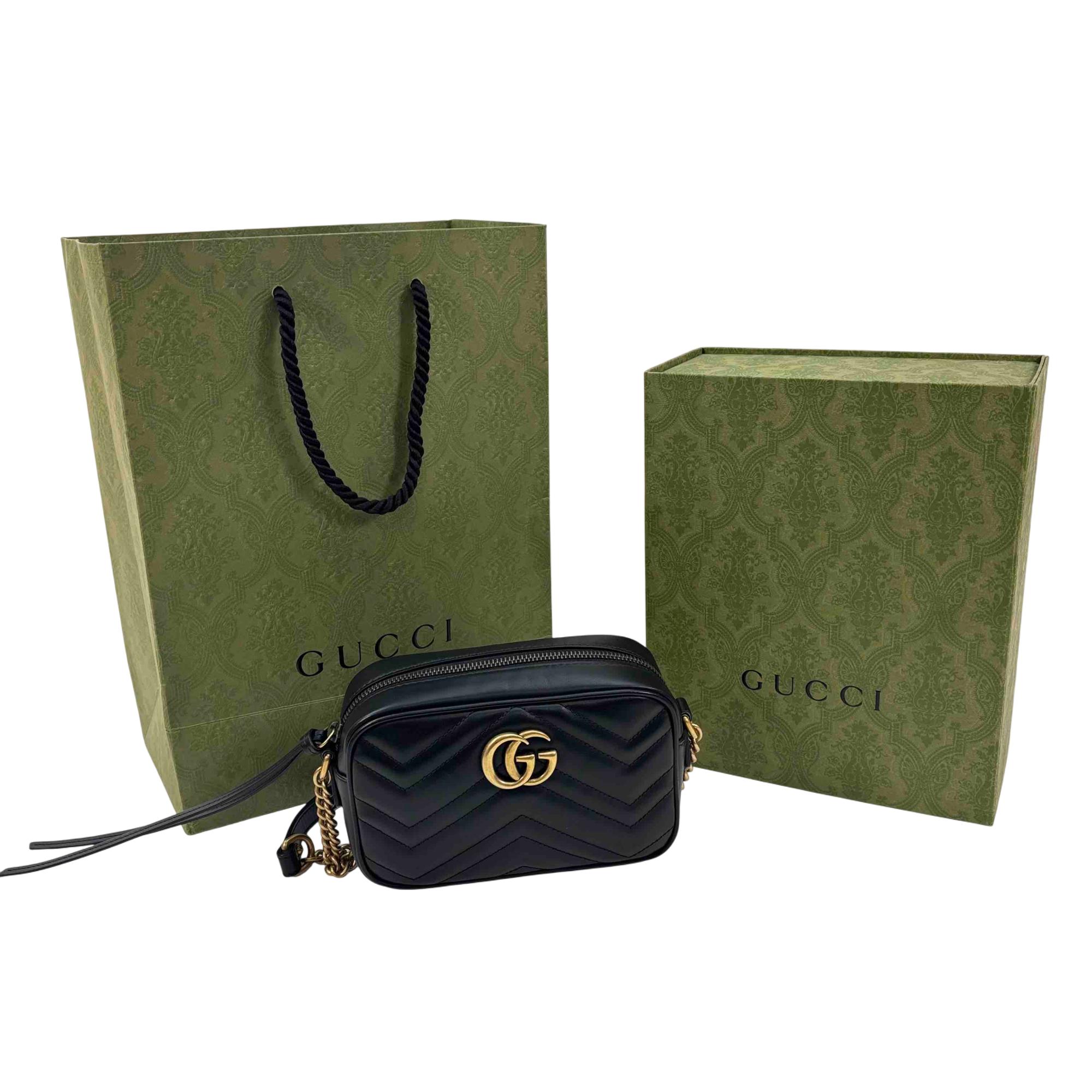 Gucci GG Marmont Matelassé Black Leather Mini Camera Bag 448065 DTD1T 1000