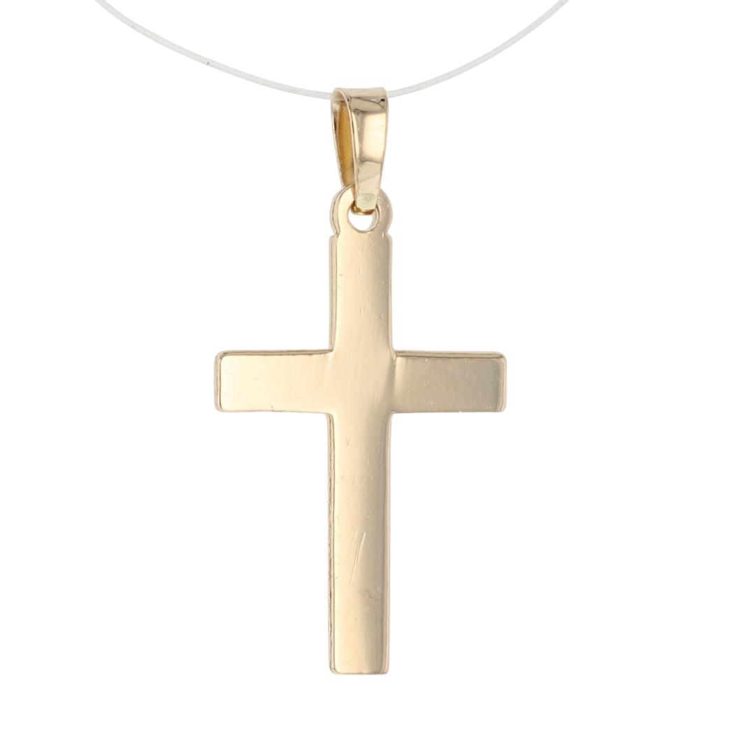 1" Polished Cross Pendant without Chain 14k Yellow Gold 1.56 Grams