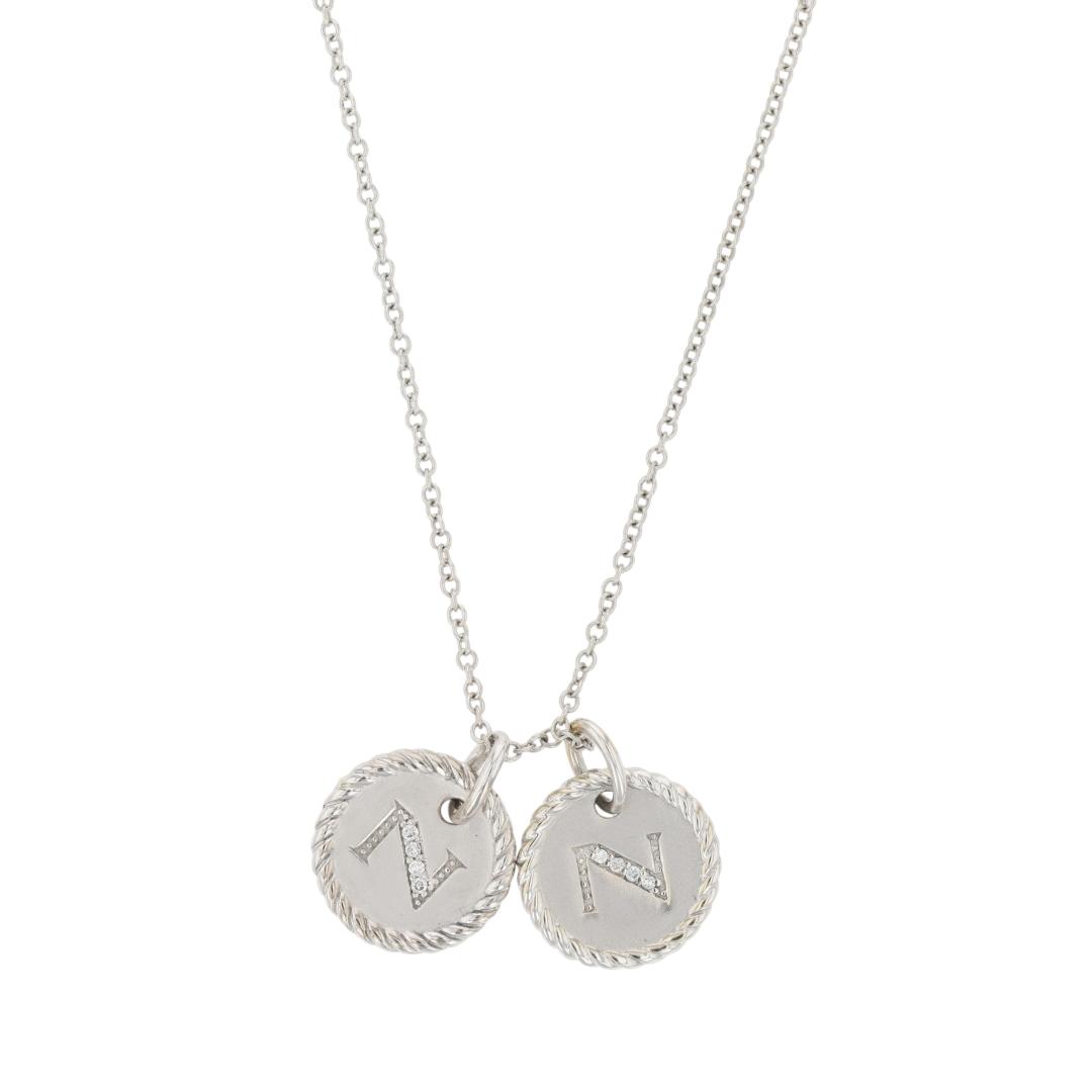 David Yurman .04ctw Diamond Initial "N" Charms on 18" Necklace 18k ...