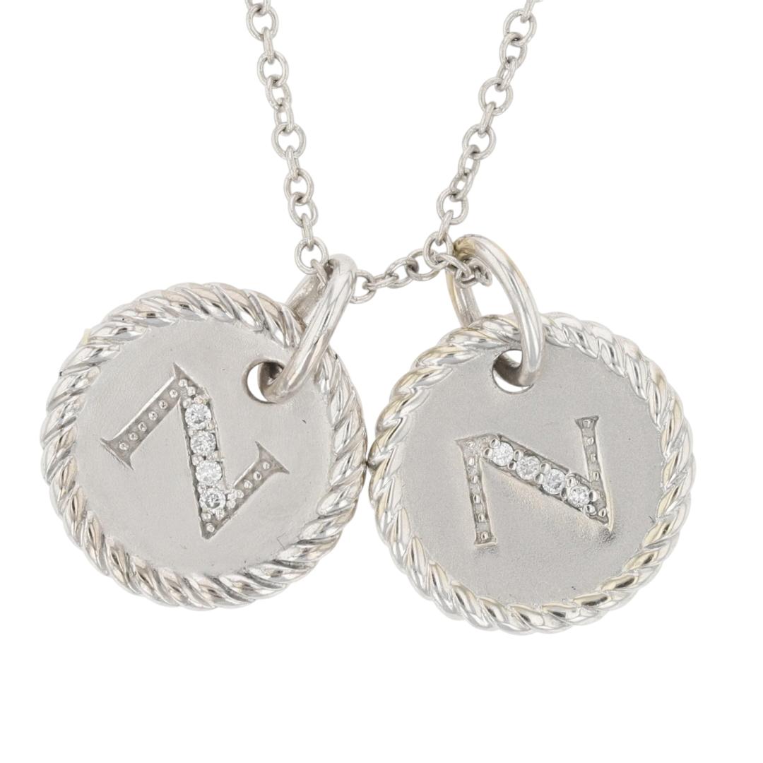 David Yurman .04ctw Diamond Initial "N" Charms on 18" Necklace 18k ...