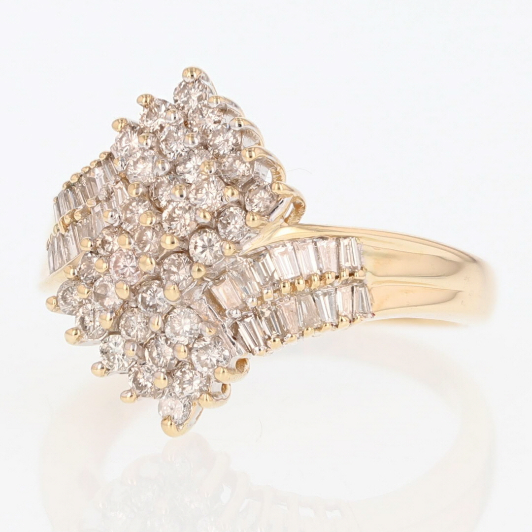 1.00ctw Diamond Cluster Bypass Style Statement Ring 14k Yellow Gold Size 7