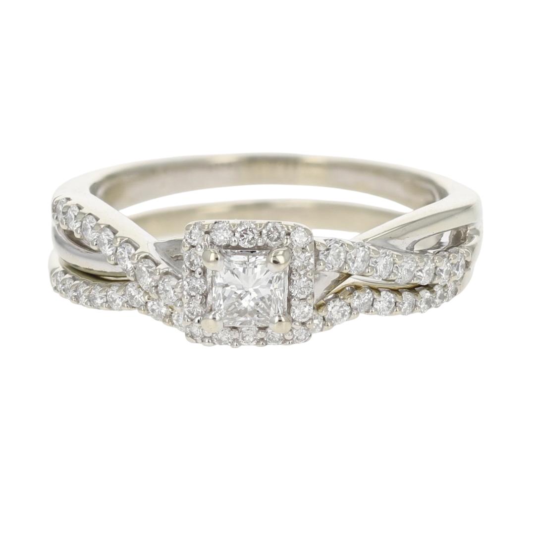 .67ctw Princess Cut Diamond Halo Wedding Set Rings 10k White Gold Size 8