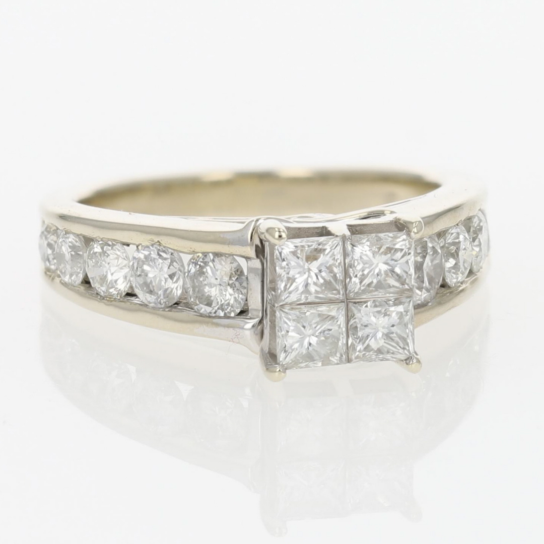 1.56ctw Princess Cut Diamond Cluster Engagement Ring 14k White Gold Size 6