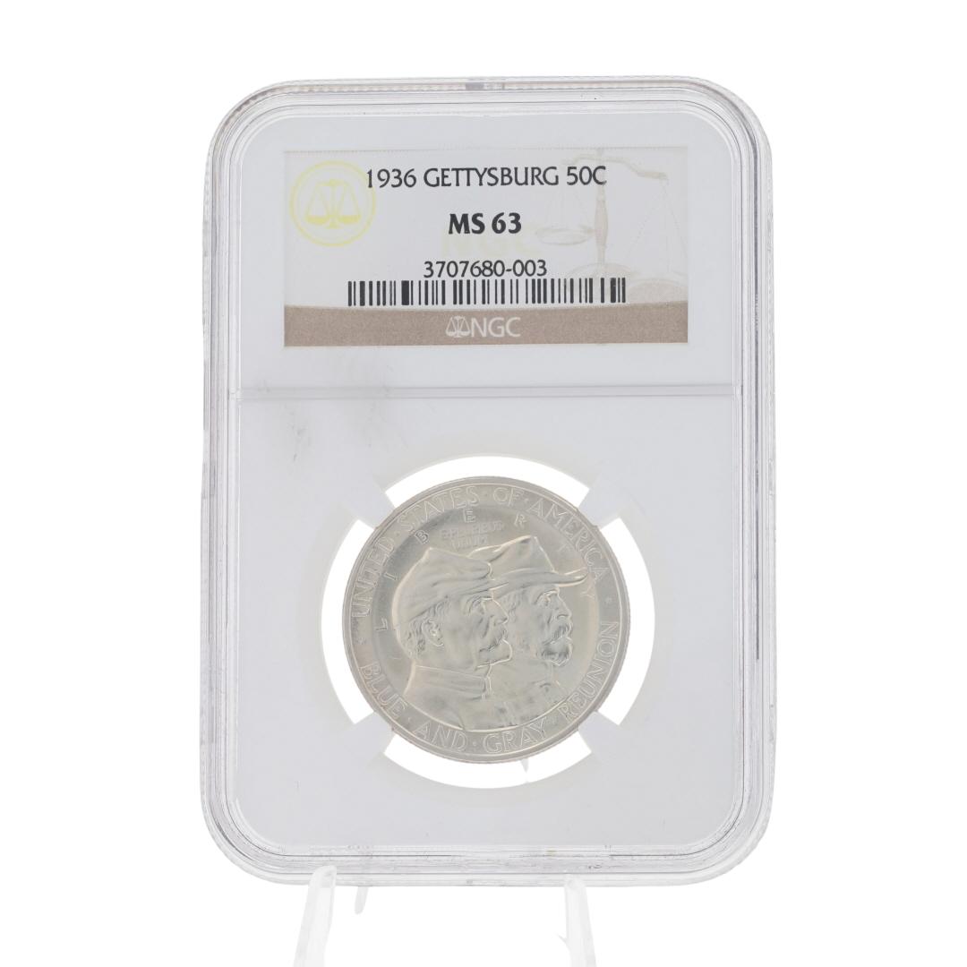 1936 Gettysburg Silver Commemorative 50C Coin Philadelphia Mint NGC MS 63