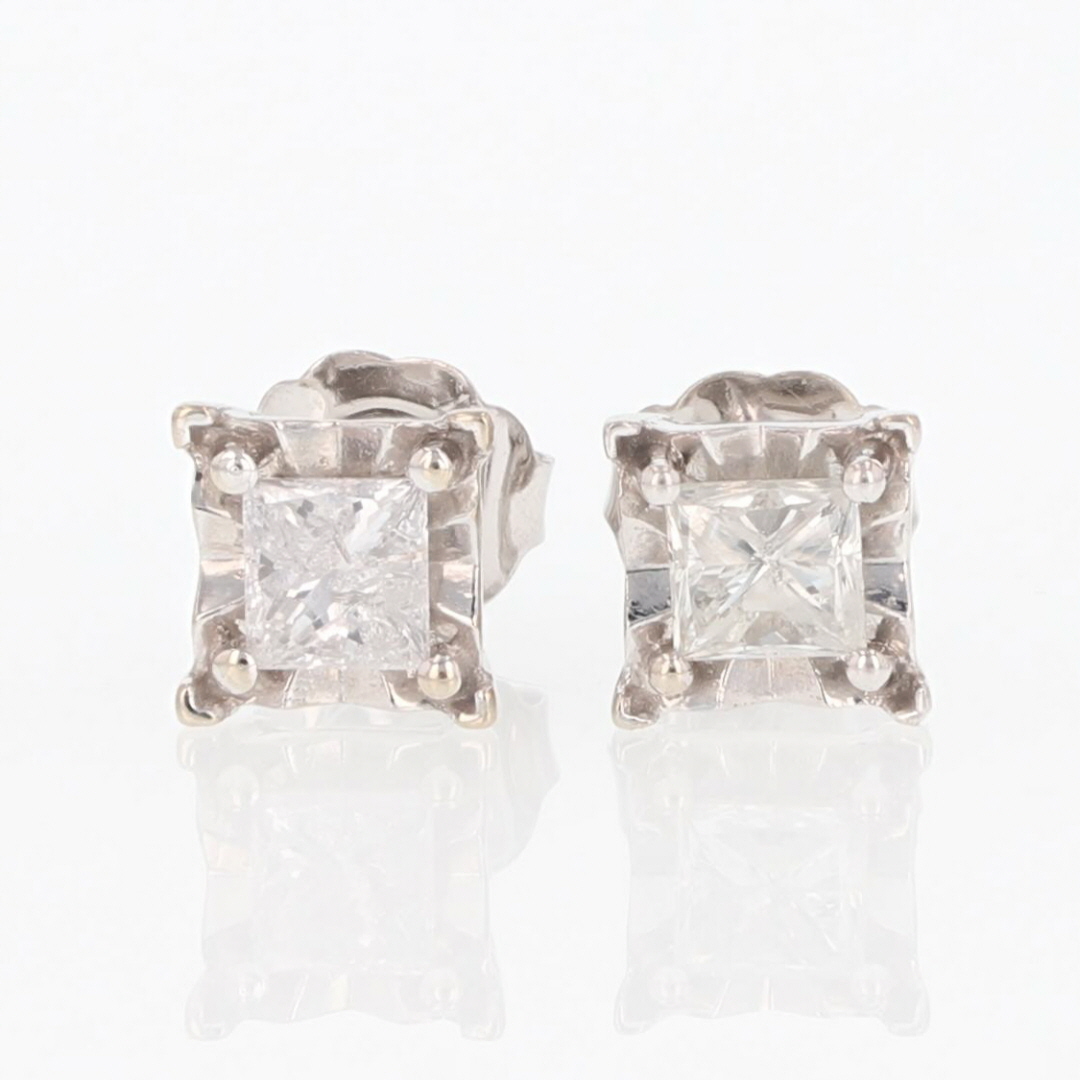 .40ctw Princess Diamond Solitaire Prong-Set Stud Pair Earrings 10k ...
